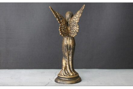 Bronze Gold Vintage Cast Iron Angel Garden Statue Winged Fairy Figurine ...