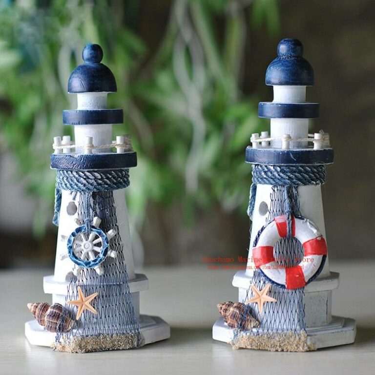 Mediterranean Handmade Wooden Lighthouse Model Nautical Home Decor ...