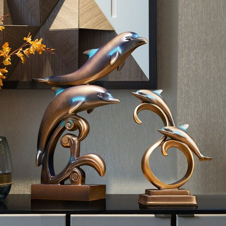 Modern Abstract Dolphin Sculpture Resin Art Figurine For Home Decor ...