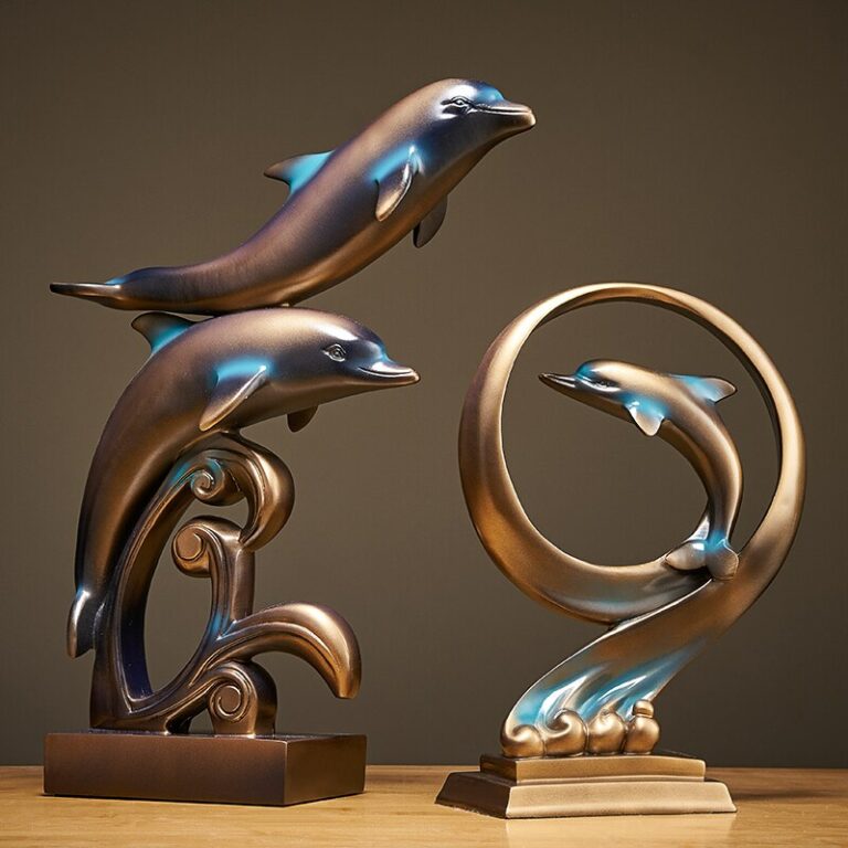 Modern Abstract Dolphin Sculpture Resin Art Figurine For Home Decor ...