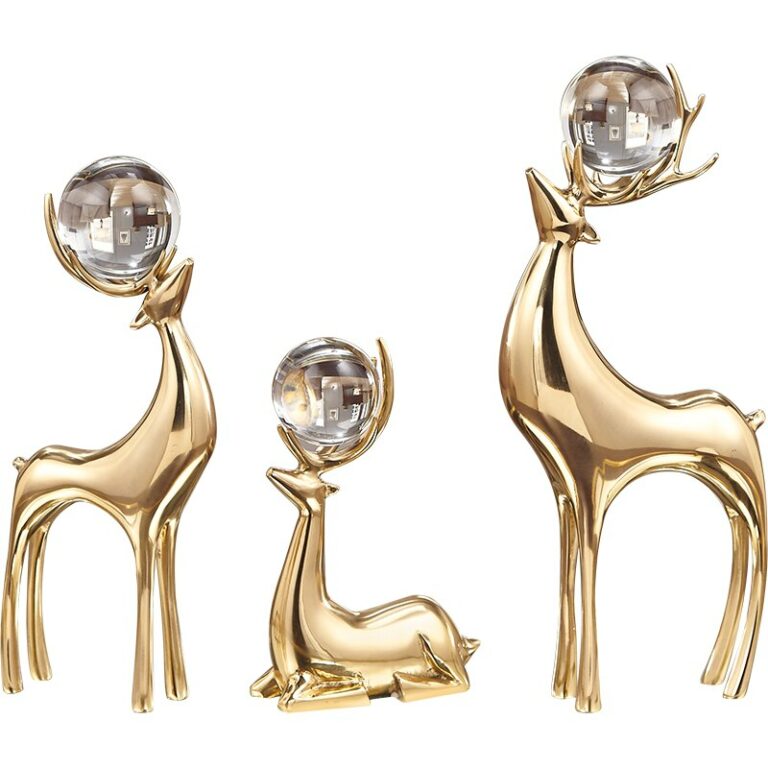 Copper Deer Crystal Ball Figurine Metal Animal Statue For Homeoffice ...
