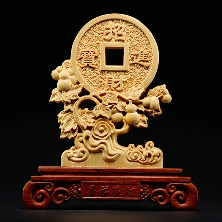 Doublesided Lucky Ingots Chinese Wood Carving Sculpture 21cm Home Decor ...