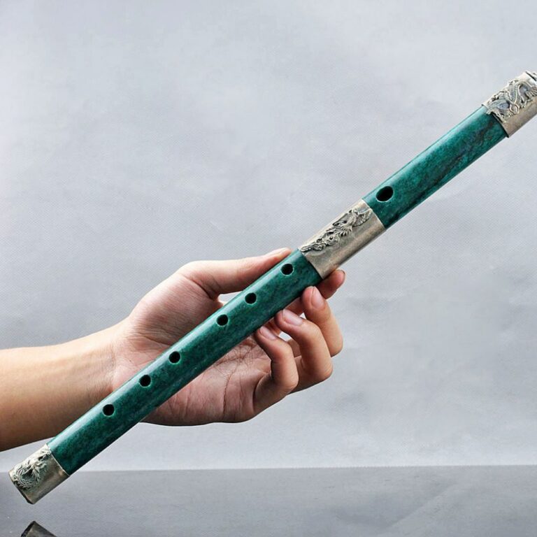 Handcarved Tibetan Silver Flute With Natural Jade Dragon Pattern Design ...