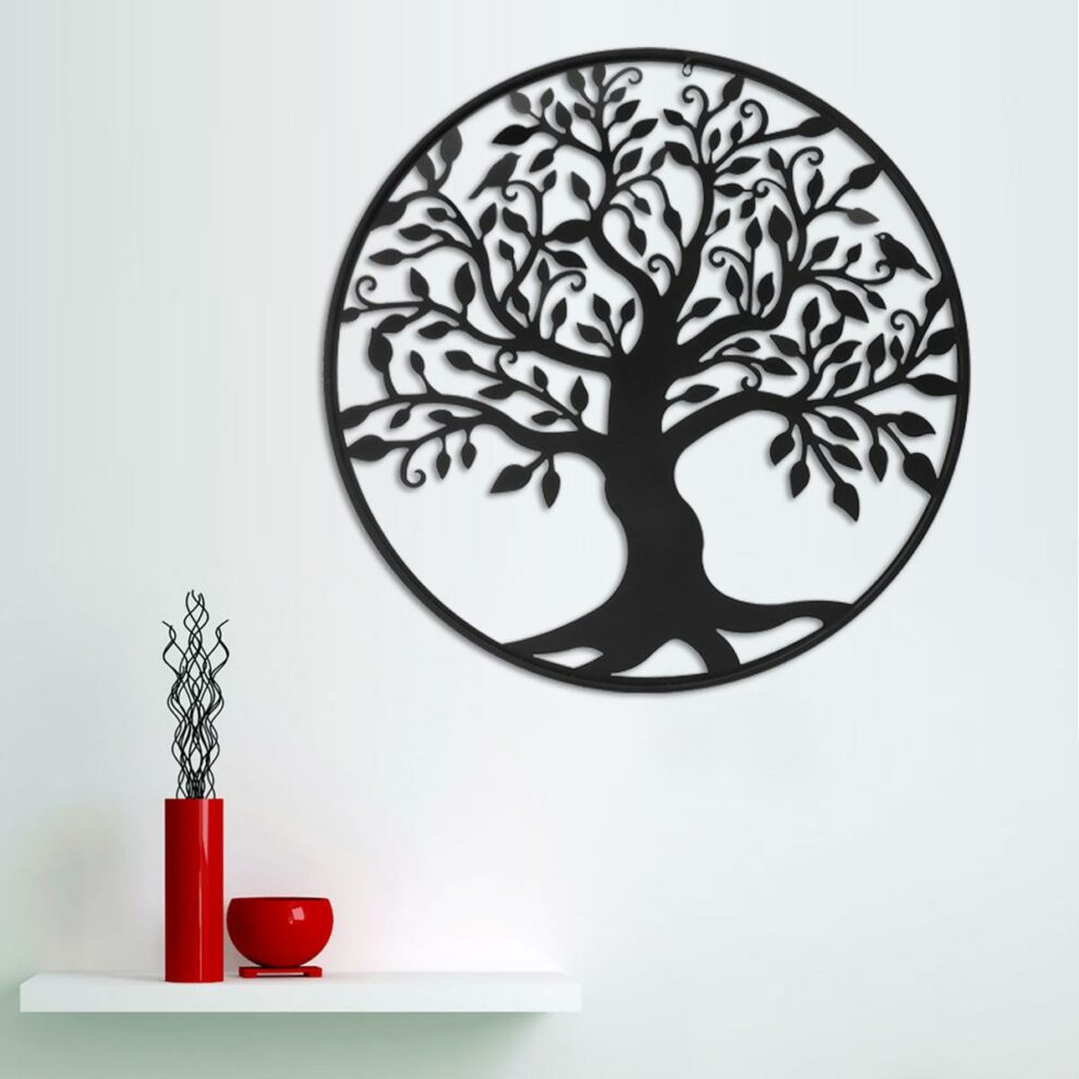 99cm Iron Art Sculpture Round Tree Of Life Wall Hanging Decor ...
