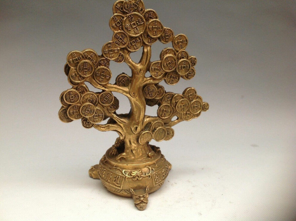 Feng Shui Brass Copper Coin Tree Statue Chinese Lucky Wealth Symbol ...