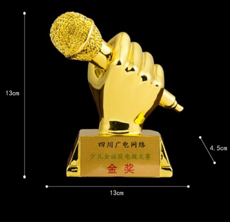 Custom Goldsilvercopper Microphone Trophy With Logo For Music Awards ...