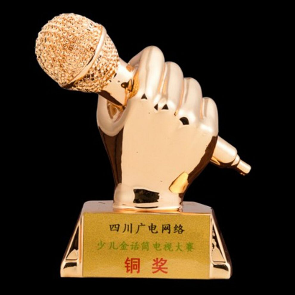 Custom Goldsilvercopper Microphone Trophy With Logo For Music Awards ...