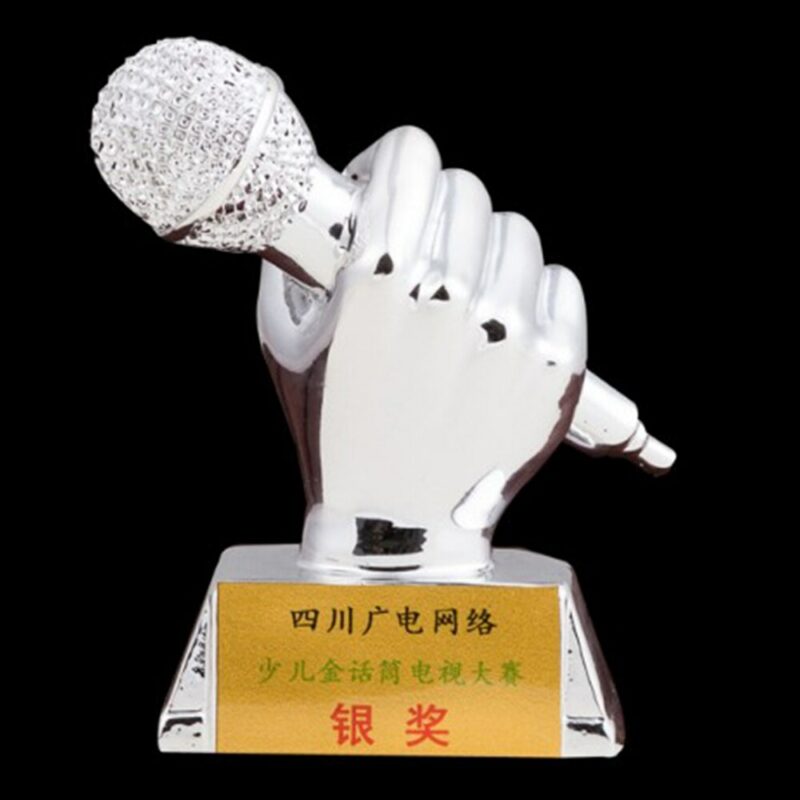 Custom Goldsilvercopper Microphone Trophy With Logo For Music Awards ...