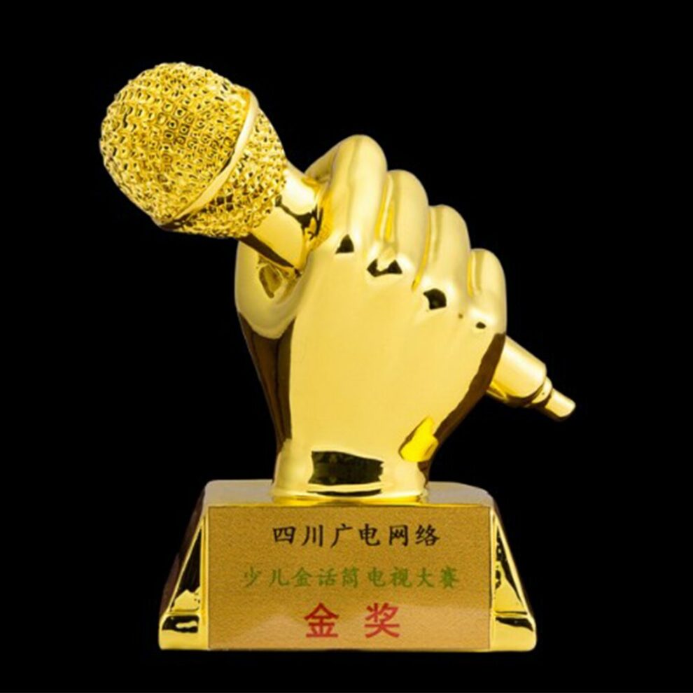 Custom Goldsilvercopper Microphone Trophy With Logo For Music Awards ...