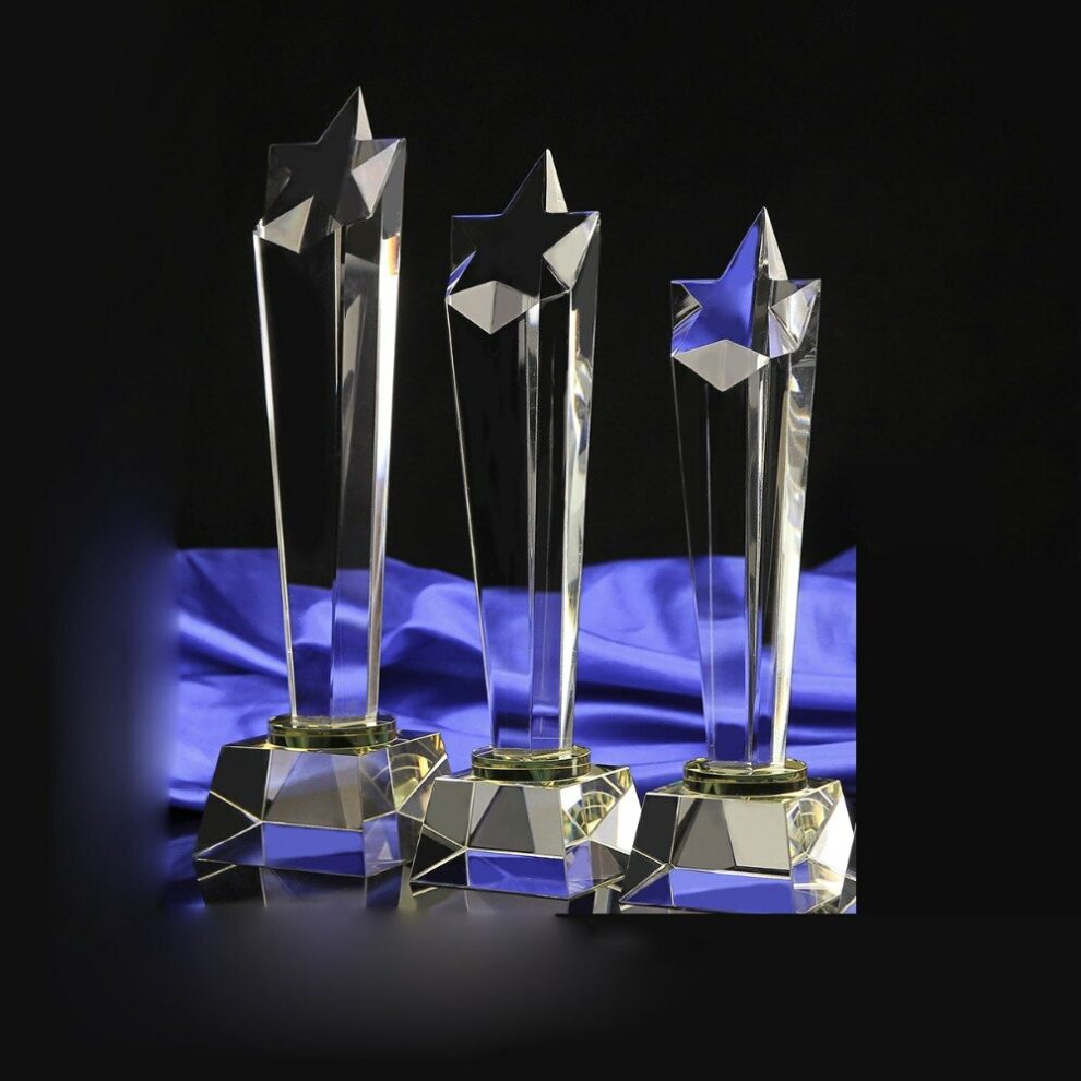 Custom Engraved 3piece Crystal Star Award Trophy For Sports ...