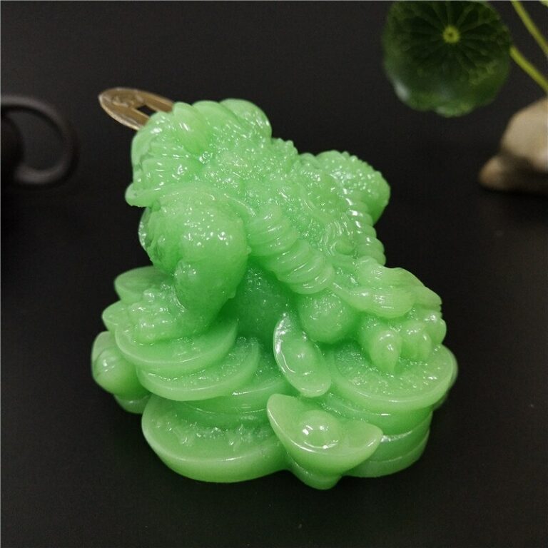 Luminous Fengshui Toad Statue Manmade Jade Stone Lucky Chinese Coin ...