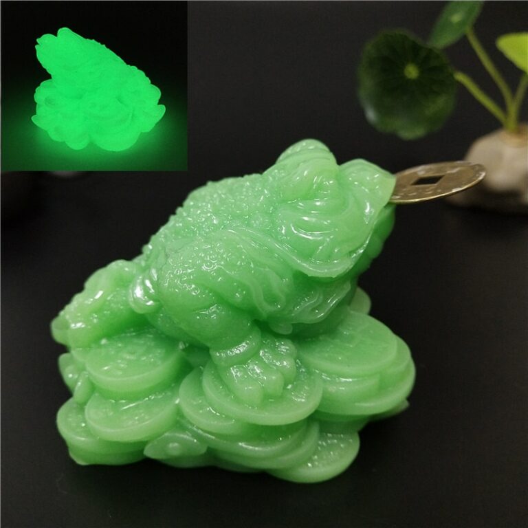 Luminous Fengshui Toad Statue Manmade Jade Stone Lucky Chinese Coin ...