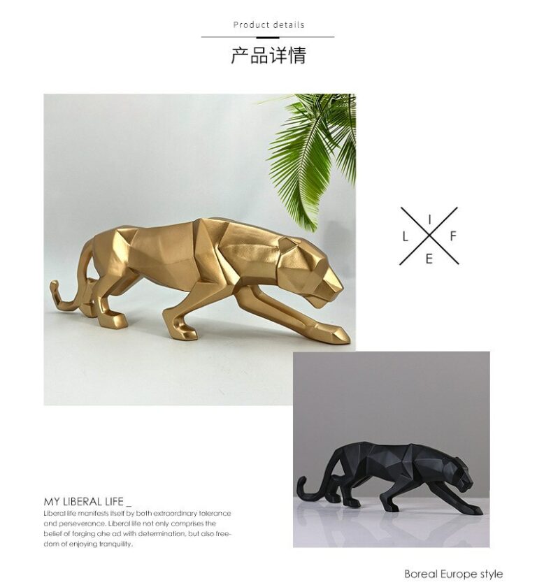 Large Abstract Geometric Black Panther Statue Resin Leopard Figurine ...
