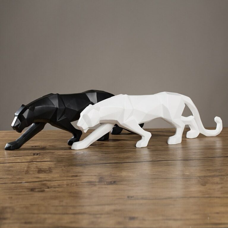 Large Abstract Geometric Black Panther Statue Resin Leopard Figurine ...
