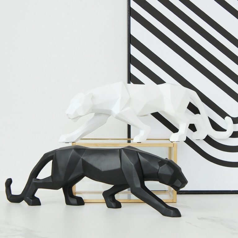 Large Abstract Geometric Black Panther Statue Resin Leopard Figurine ...