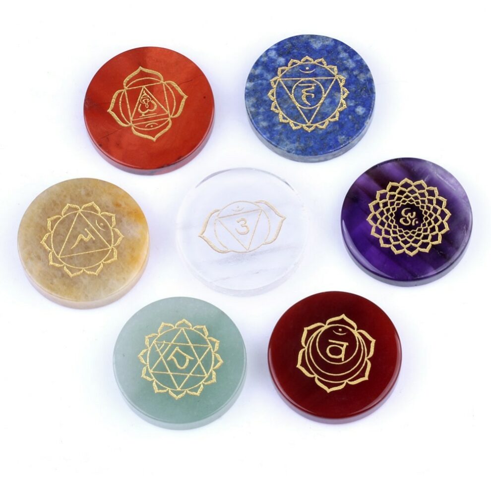 Engraved Chakra Healing Crystals Set Of 7 Polished Balancing Palm ...
