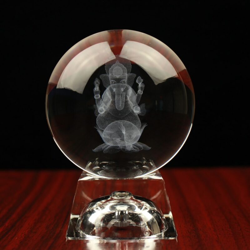 3d Engraved Crystal Ball With Buddha Ganesha Elephant God Sculptures ...